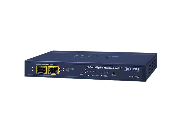 GSD-1002M - Planet 8 x Ports 10/100/1000Base-T + 2 x Ports SFP Layer 2 ...