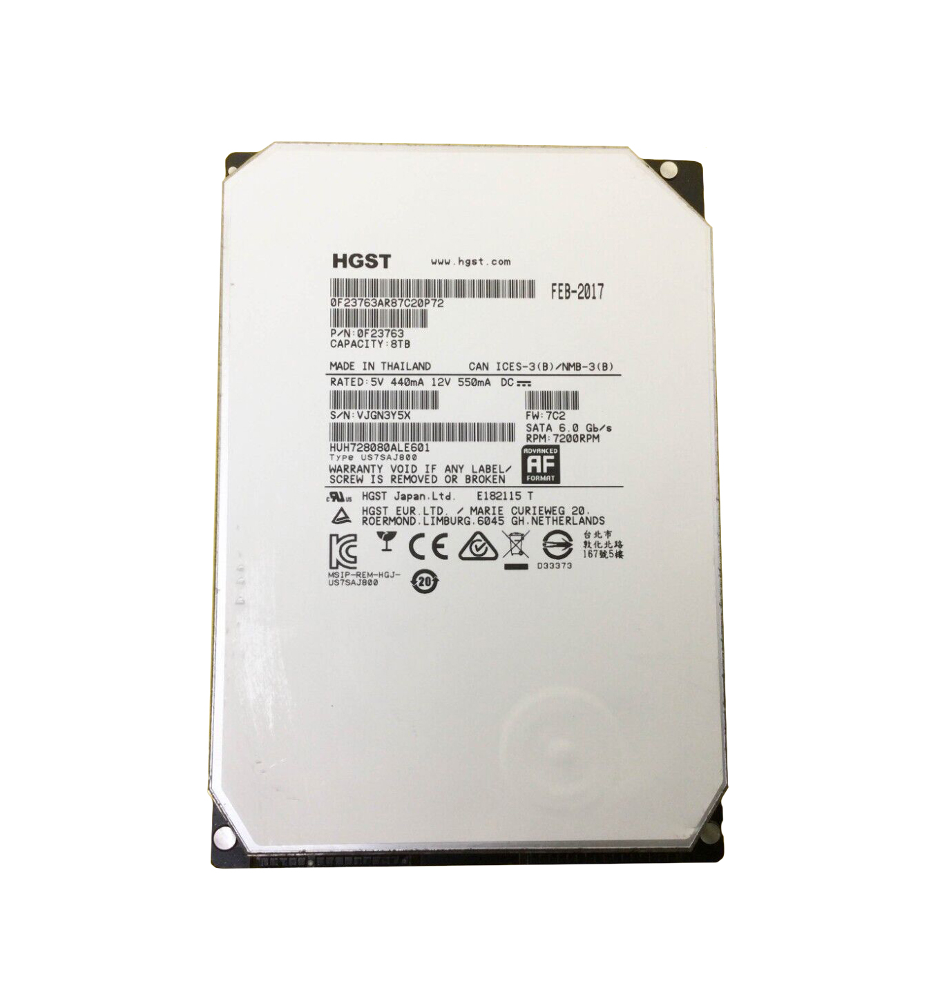 HUH728080ALE601 - HGST Ultrastar He8 Series 8TB 7200RPM SATA 6Gb/s ...
