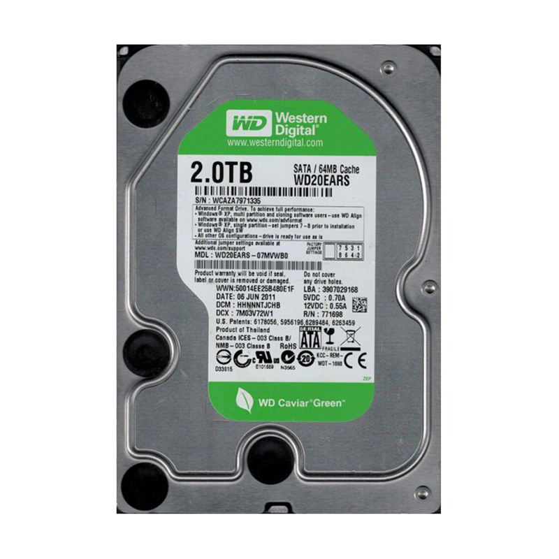 WD20EARS-07MVWB0 - Western Digital Caviar Green 2TB 5400RPM SATA 3Gb/s ...